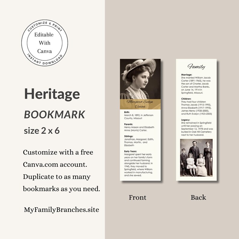 Family Reunion Keepsake Set: Invitation, Bookmark & Genealogy Template ...