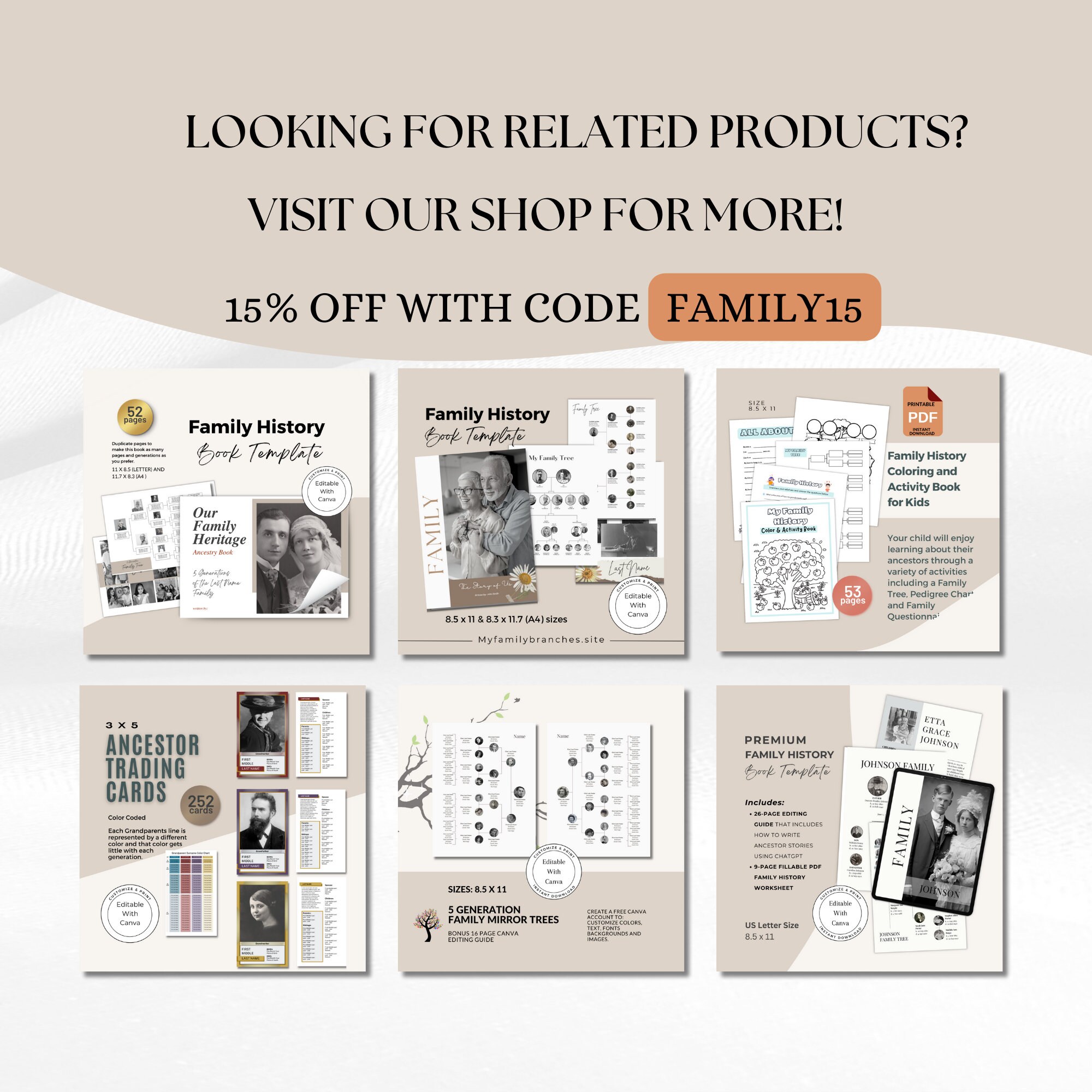 Genealogy Story Pages / Customizable Templates for Family History Books ...