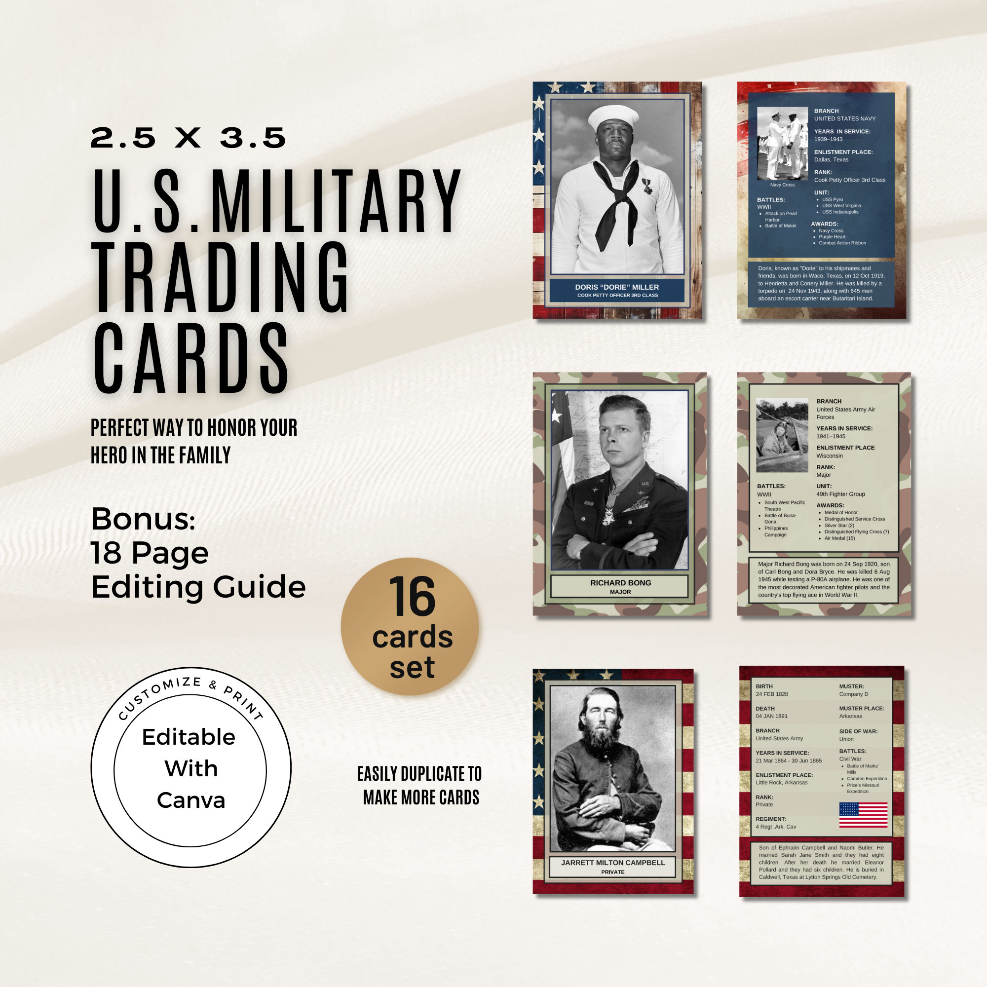 U.S. Military Trading Cards Canva Template Bonus Editing Guide Veterans ...