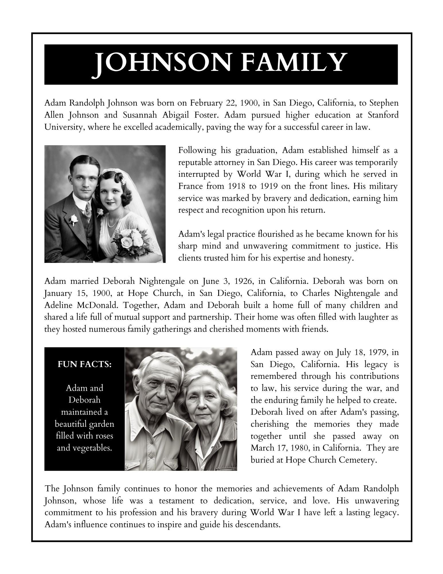 Modern Ancestor Biography Canva Template Set | Family History Keepsake ...