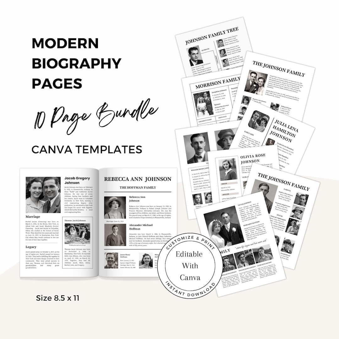 10-page Modern Biography Bundle | Family History Add-on Pages ...