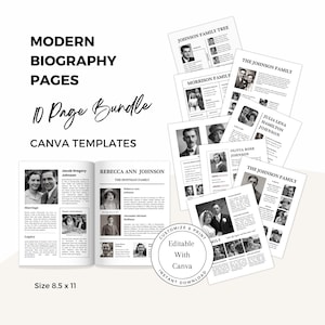 10-page Modern Biography Bundle | Family History Add-on Pages ...