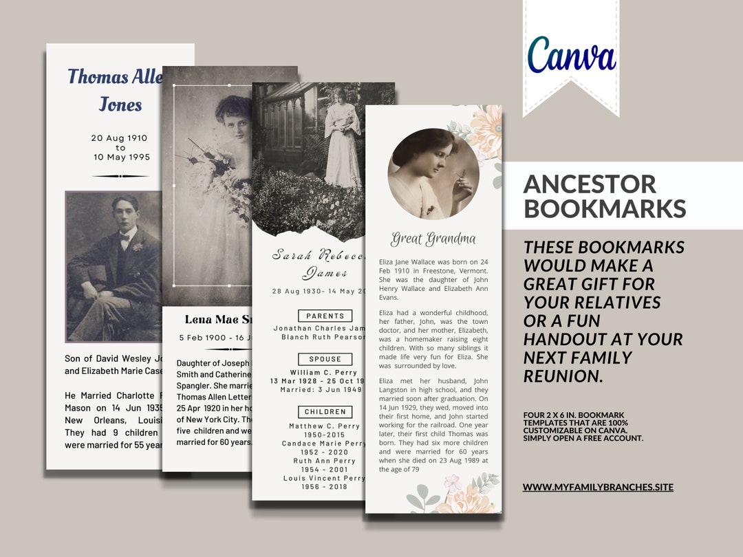 Ancestor Bookmark / Family History Book /family Reunion - Etsy