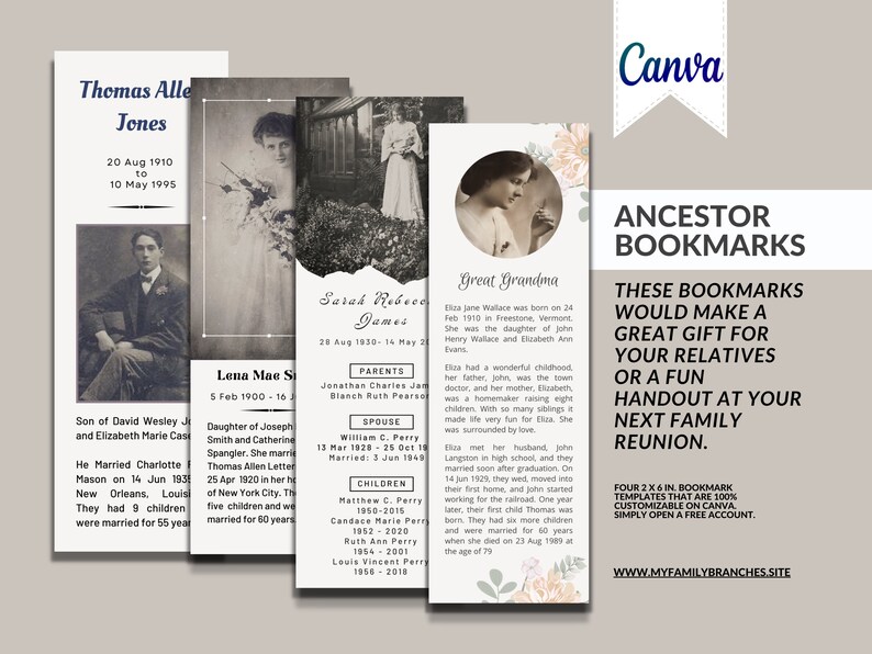Ancestor Bookmark / Family History Book /family Reunion - Etsy