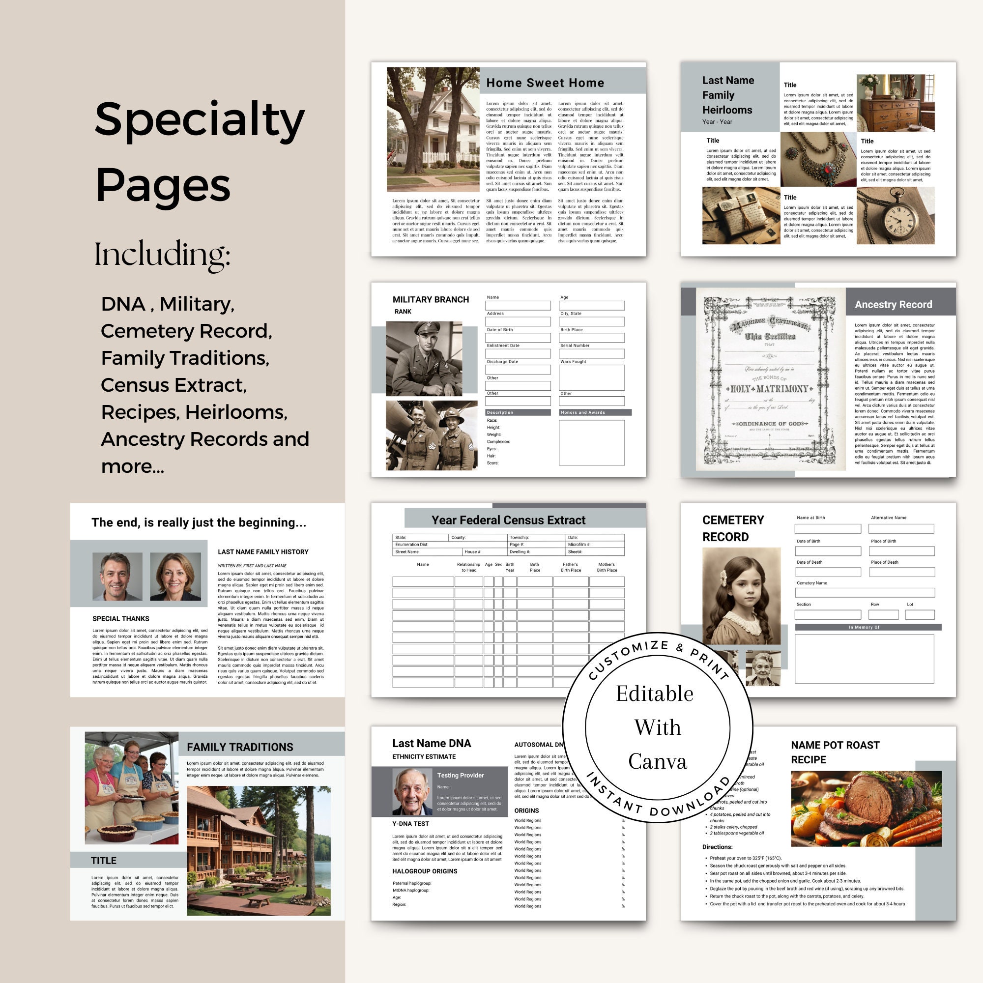 DELUXE Family History Book Template / Customize With Canva / Ancestry ...