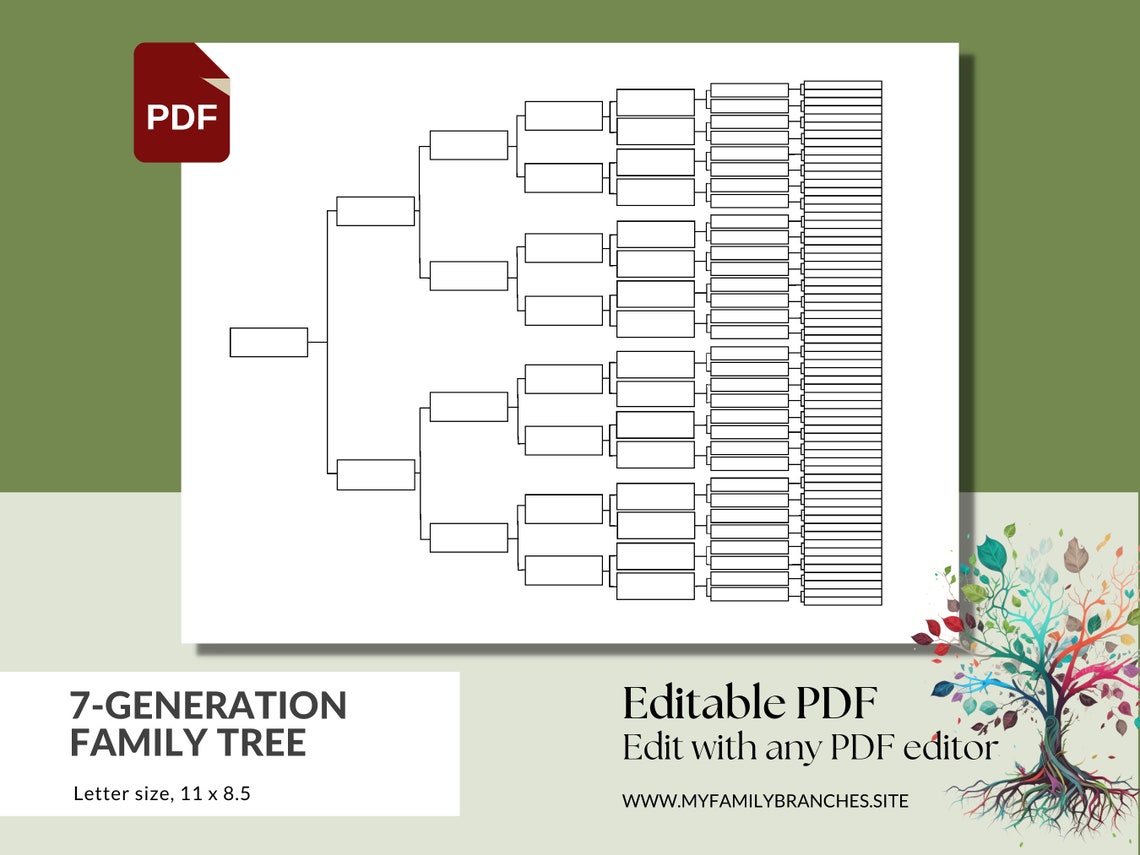 7 Generation Family Tree / Editable PDF Template / Pedigree - Etsy