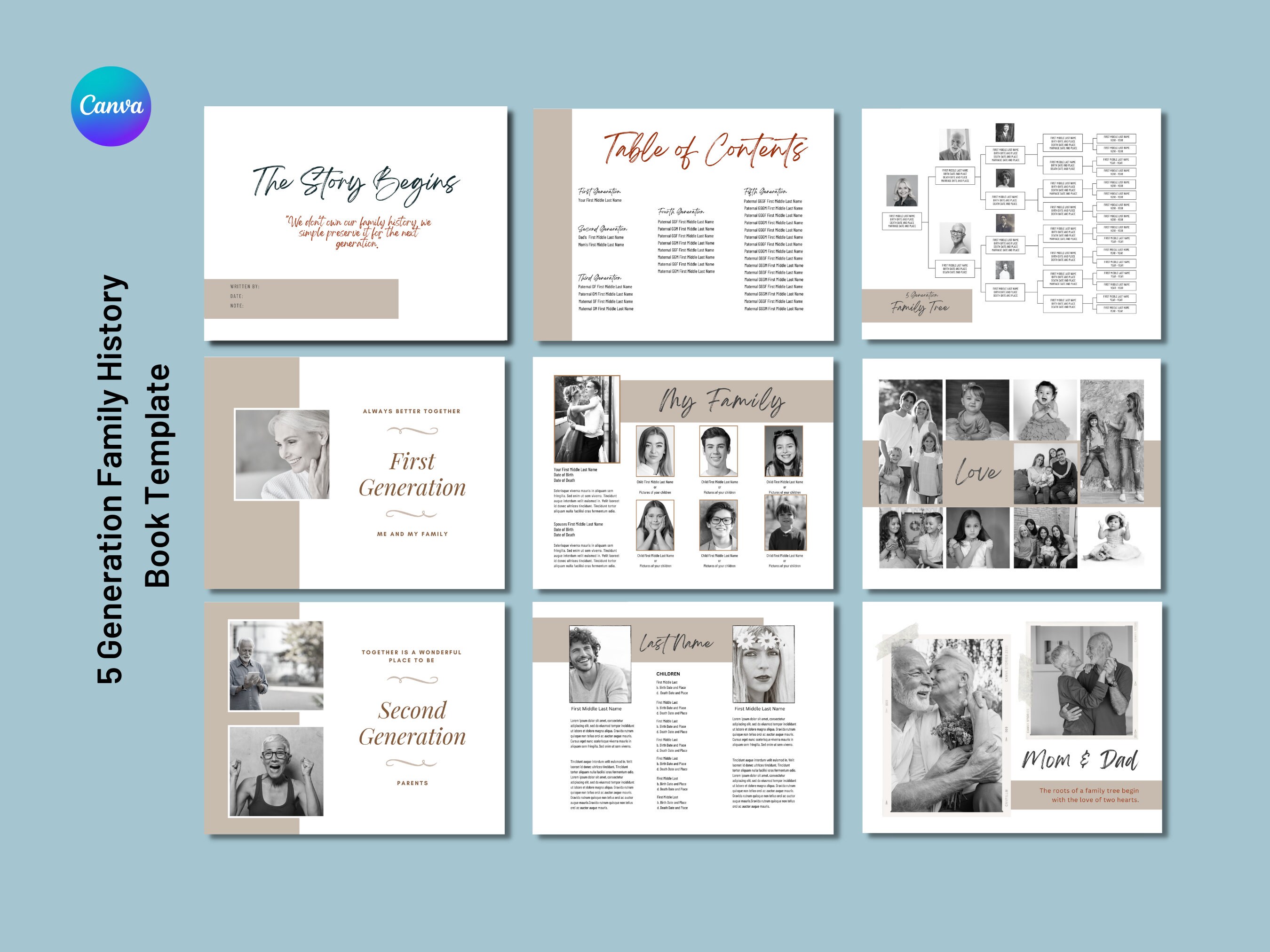 Customizable Family History Book Template / Family Tree / - Etsy