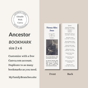 Ancestor Bookmark / Family History Book /family Reunion Keepsake ...
