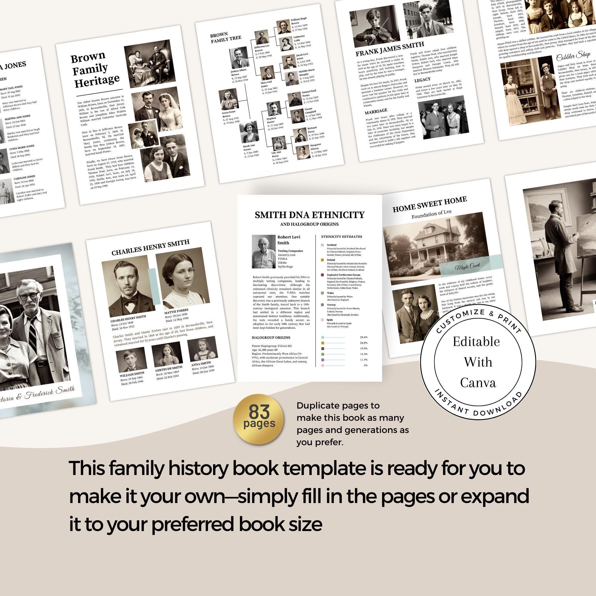 ULTIMATE Family History Book Template | Editable With Canva ...