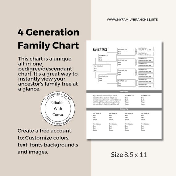 4 Generation Ancestor Chart Free Family Tree Templates