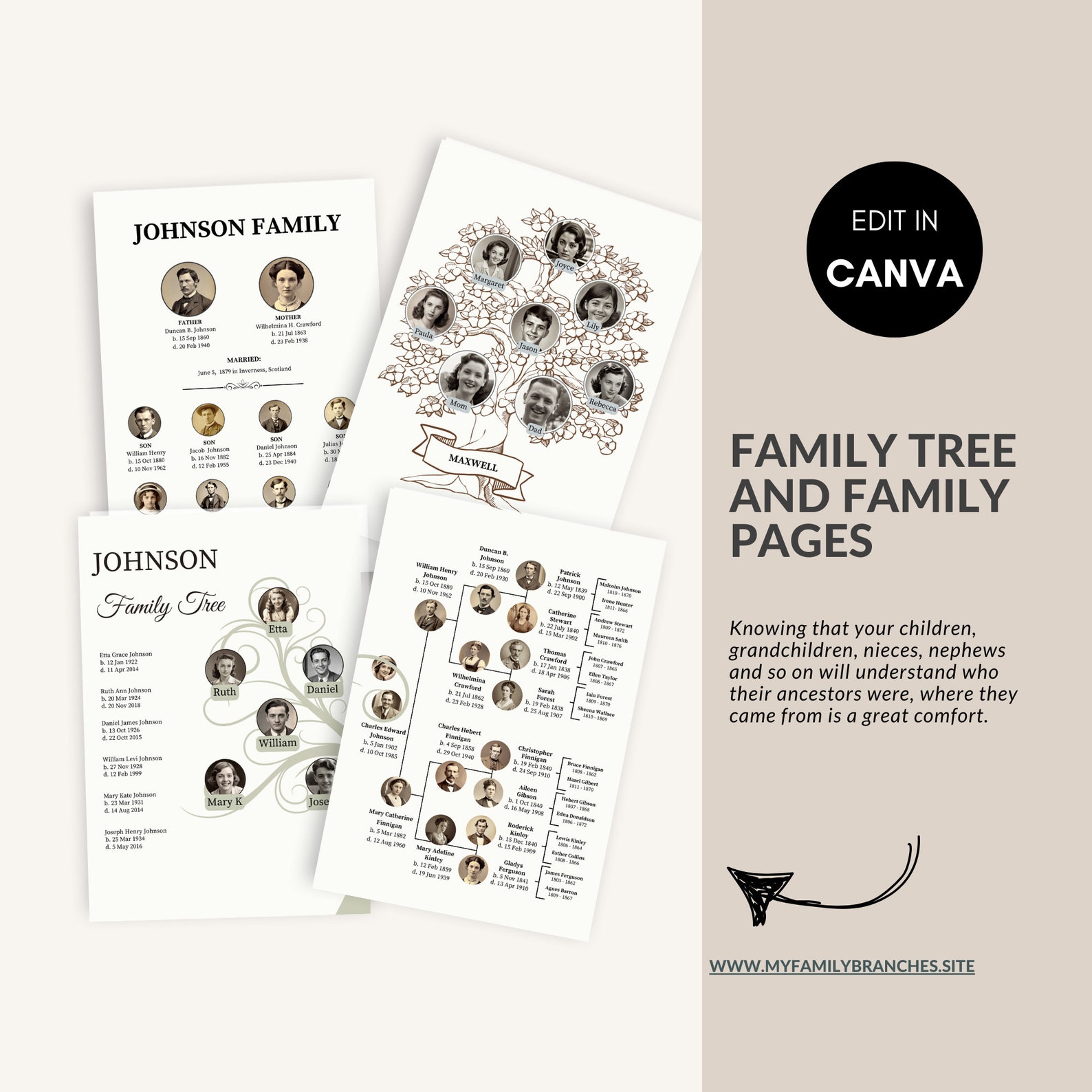 PREMIUM Family History Book / Canva Template / Bonus Ancestor Bookmarks ...