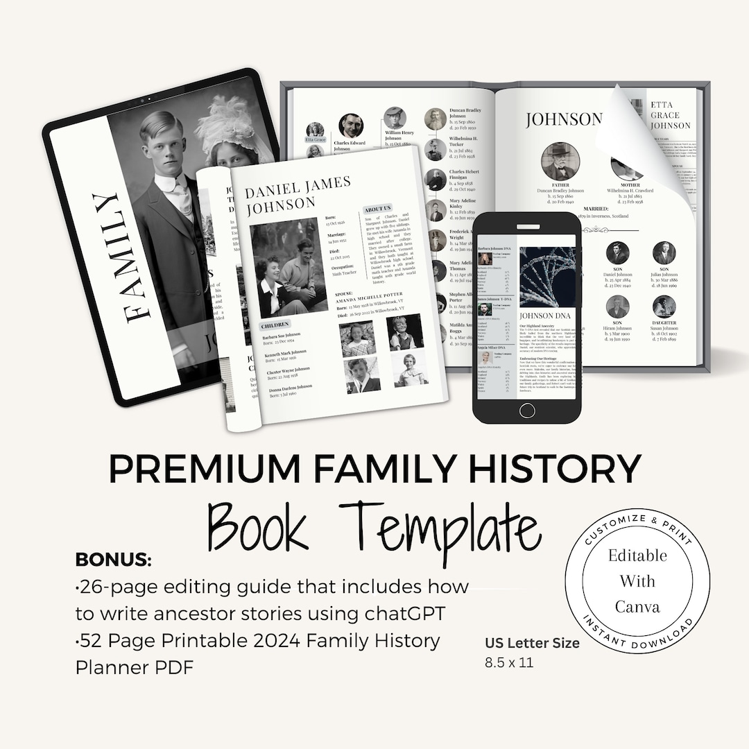 PREMIUM Family History Book / Canva Template / Bonus Family History ...