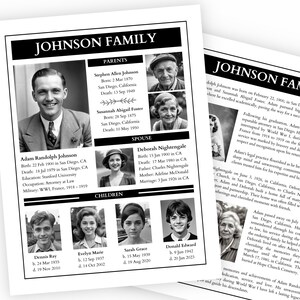 Modern Ancestor Biography Canva Template Set | Family History Keepsake ...