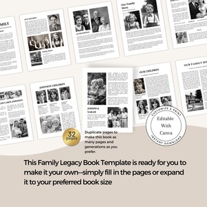 Family Legacy Biography Book Template | 32-page Simple Design ...