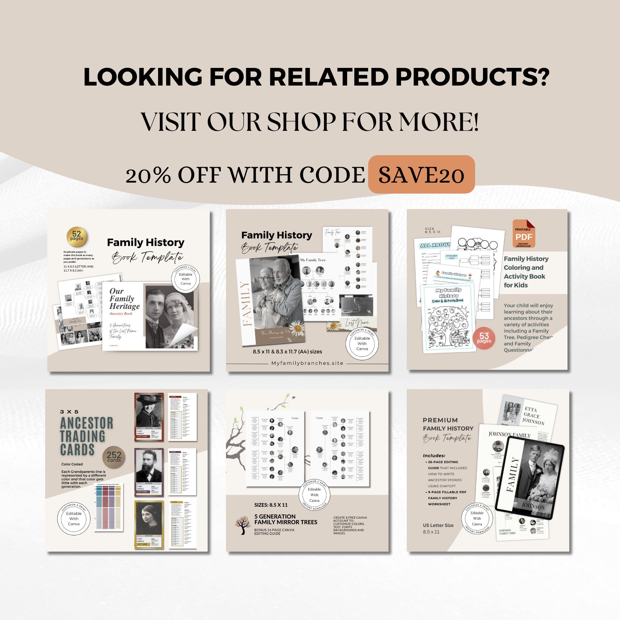 Ancestor Biography Canva Template Set | Family History Keepsake ...