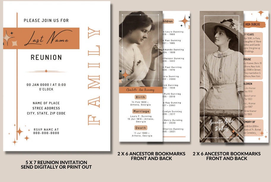 Family Reunion Keepsake Set: Invitation, Bookmark & Genealogy Template ...