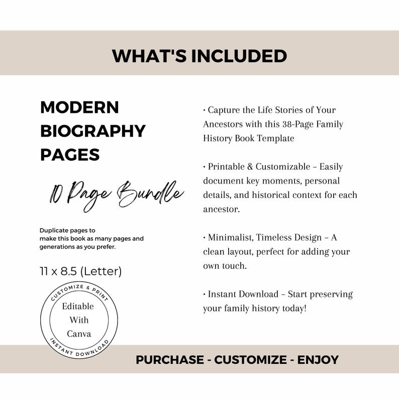 10-page Modern Biography Bundle | Family History Add-on Pages ...