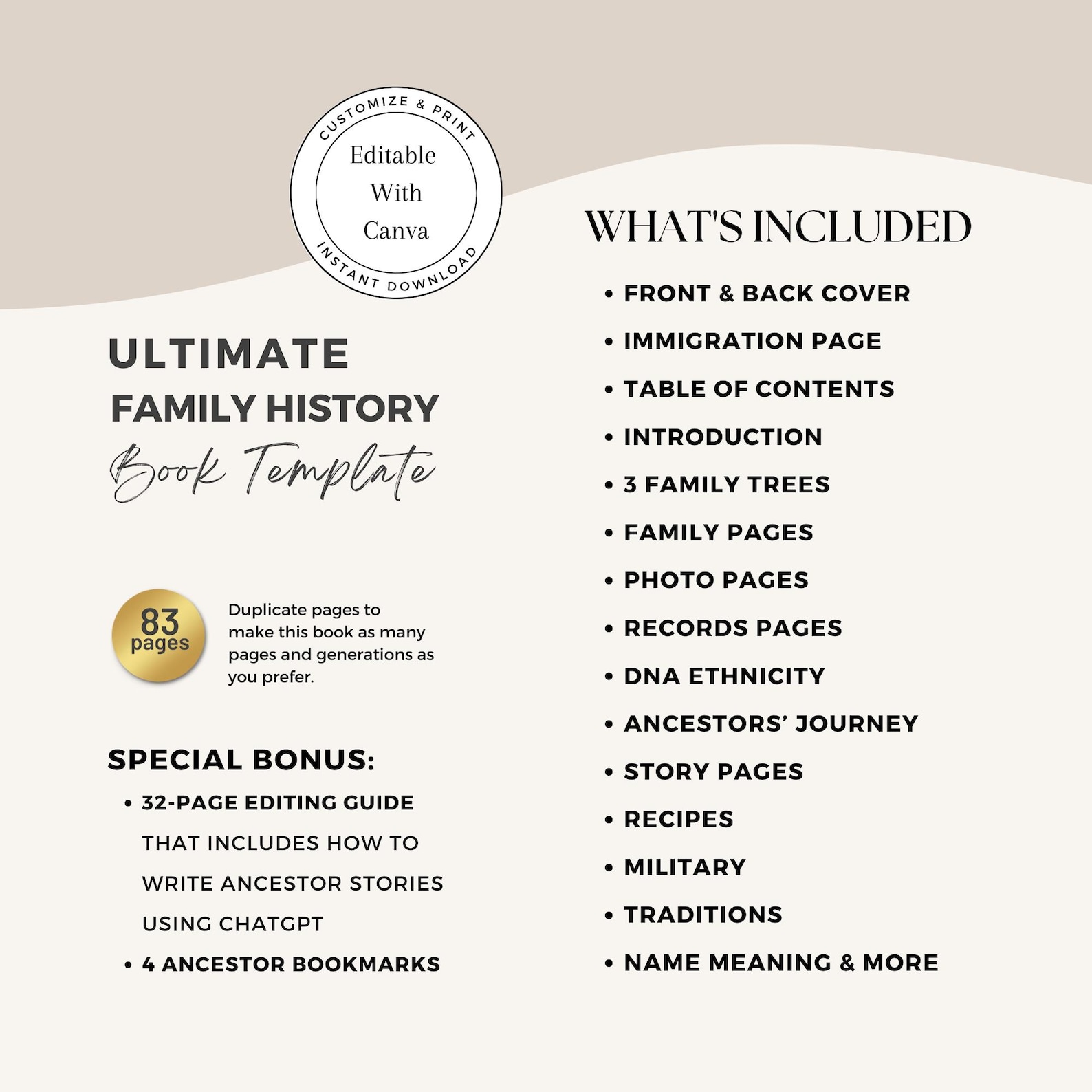 ULTIMATE Family History Book Template | Editable With Canva ...