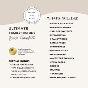 ULTIMATE Family History Book Template | Editable With Canva ...