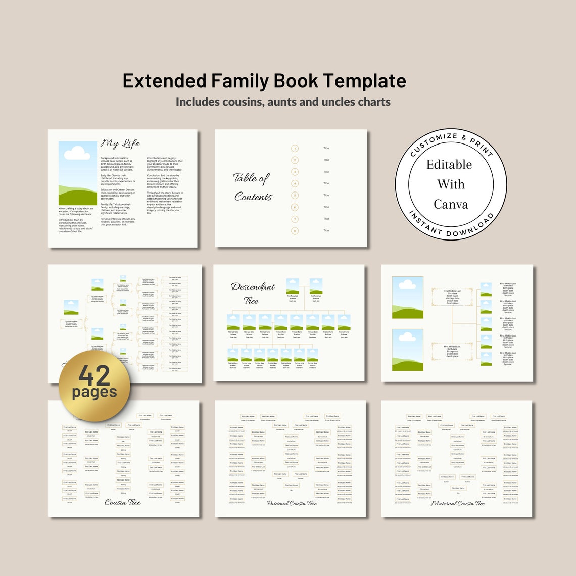 Extended Family History Book / Cousin Chart / Descendant Chart ...