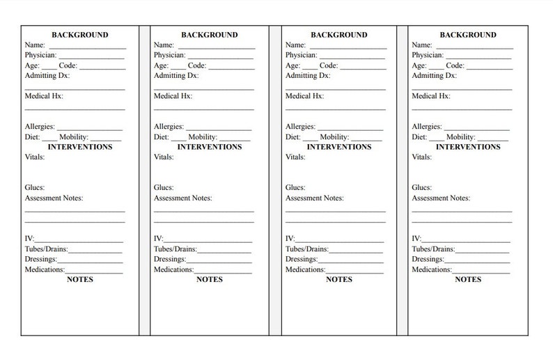Nursing Report Sheet (printable Template) - Etsy