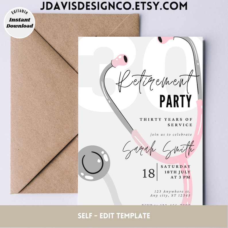 Editable Nurse Retirement Invitation. Nurse Retirement Party Invitation ...
