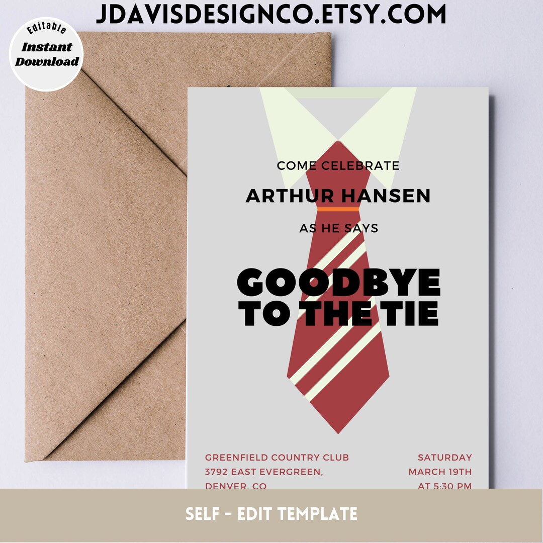 Retirement Party Invitation, Goodbye to the Tie, Retire, Digital ...