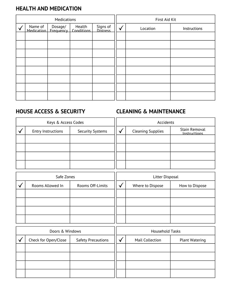 Kitty Care Checklist - Etsy