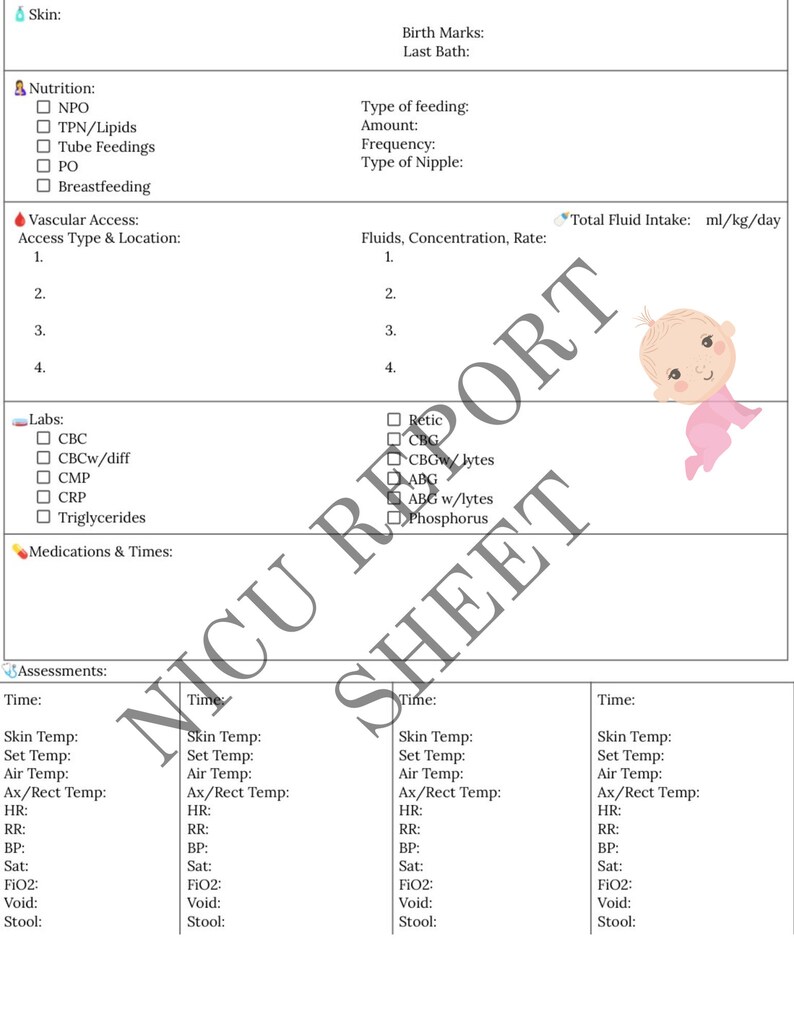 NICU Nurse Report Sheet - Etsy