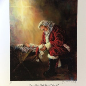Kneeling Santa Nativity Art Print: Christ Child in Manger (11x14) - Etsy