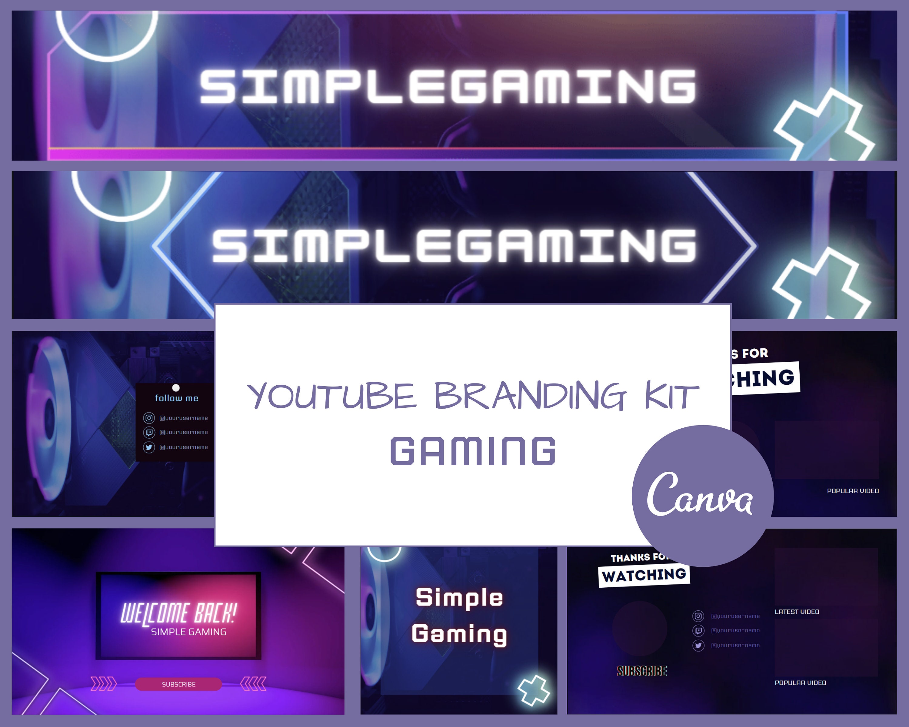 Youtube Branding Kit | Gaming | Banner, Intros and Outros | Editable ...