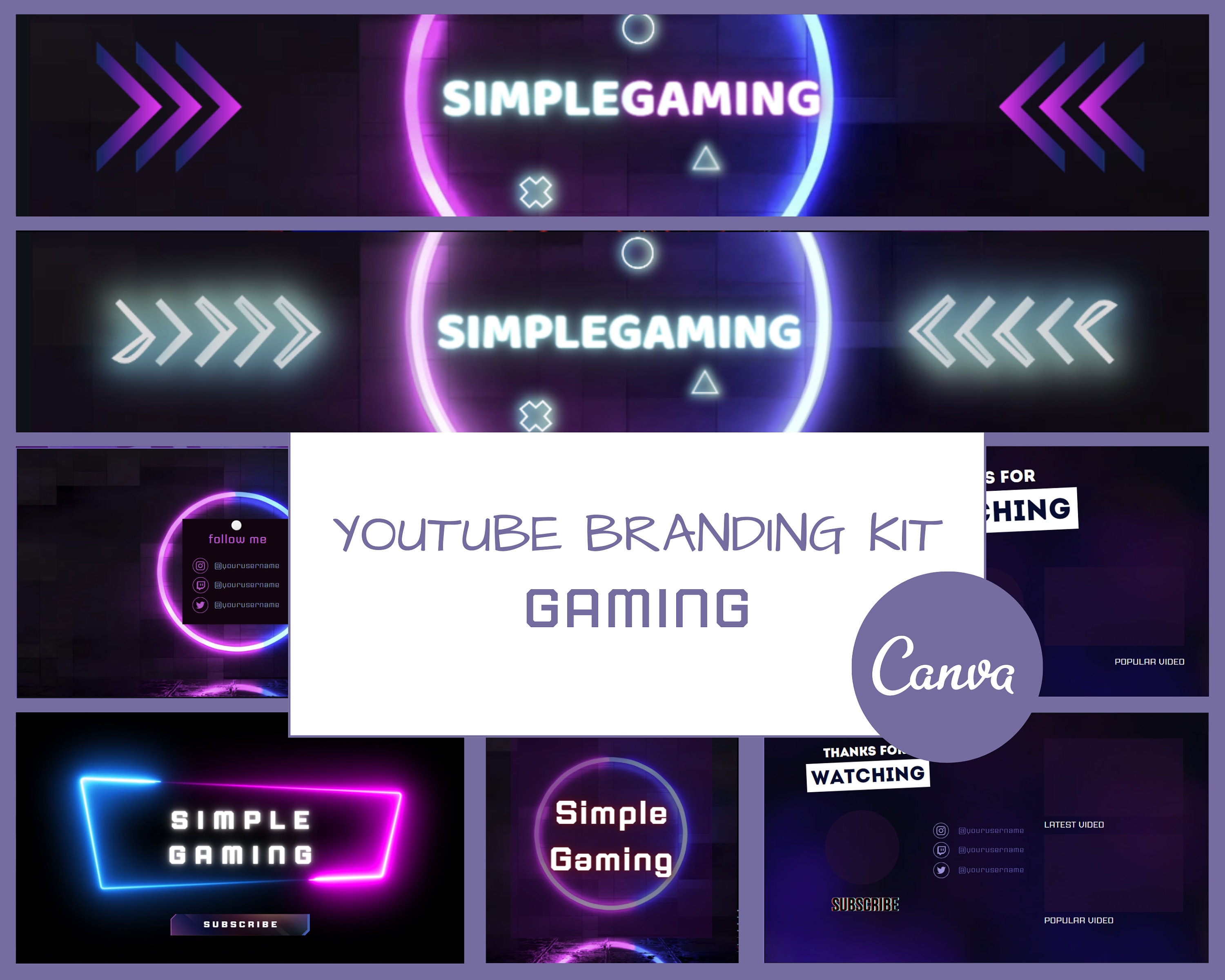 Youtube Branding Kit Gaming Banner Intros and Outros - Etsy
