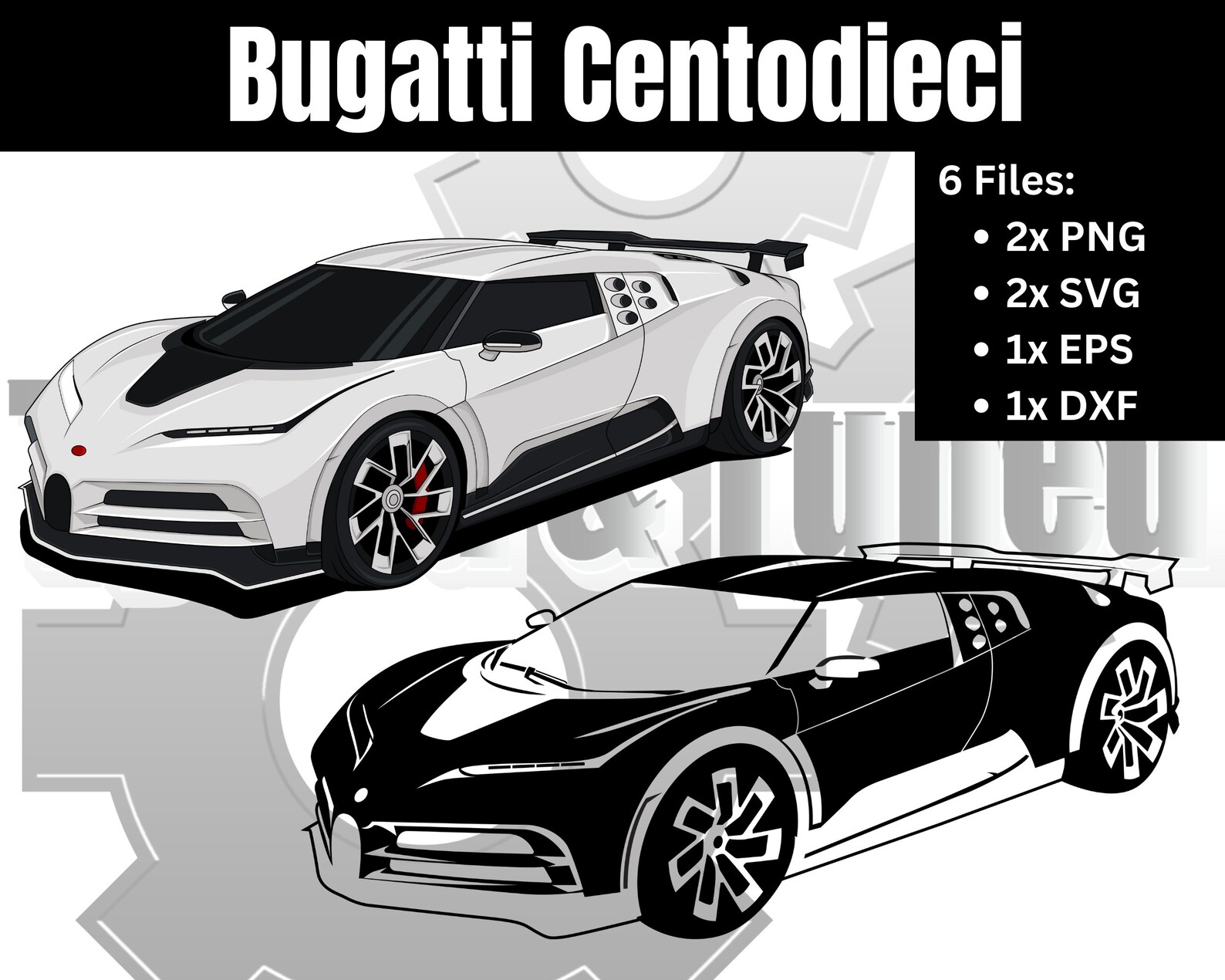 Bugatti Centodieci | Supercar Hypercar Clipart Vector Art Silhouette ...