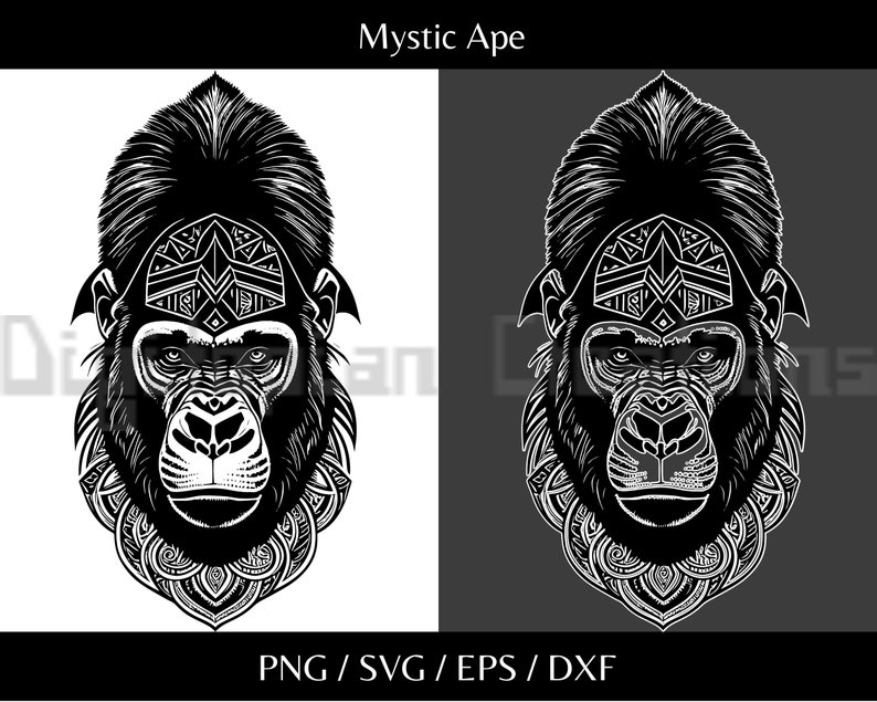 Mystic Tribal Ape Gorilla Tattoo Animal Clipart Vector Art Silhouette ...