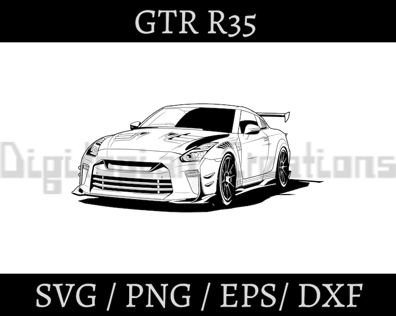 GTR R35 Car Inspired Clipart Vector Art Silhouette | Svg, Png, Dxf, Eps ...