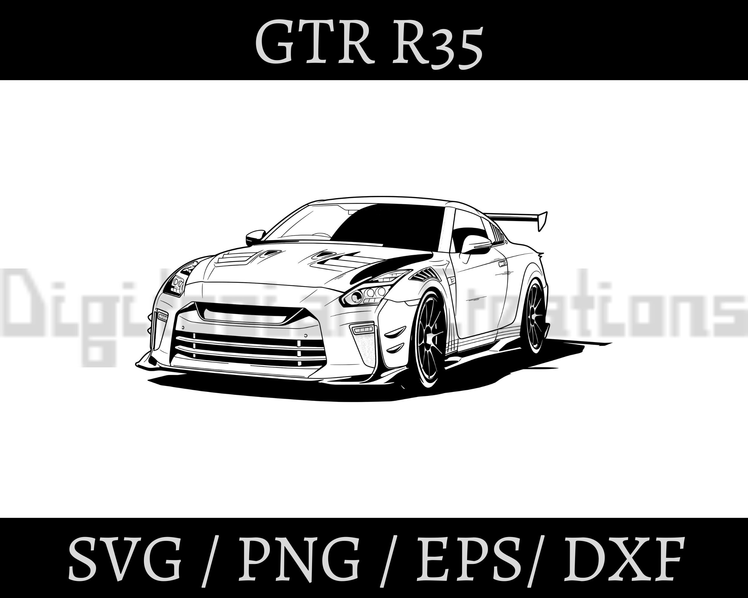 GTR R35 Car Inspired Clipart Vector Art Silhouette | Svg, Png, Dxf, Eps ...