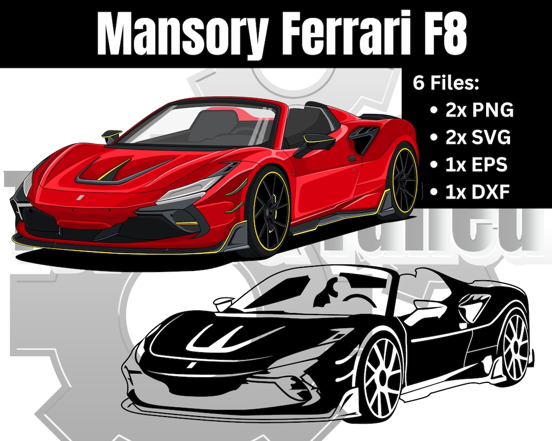 Mansory Ferrari F8 | Modified Sports Car Clipart Vector Art Silhouette ...