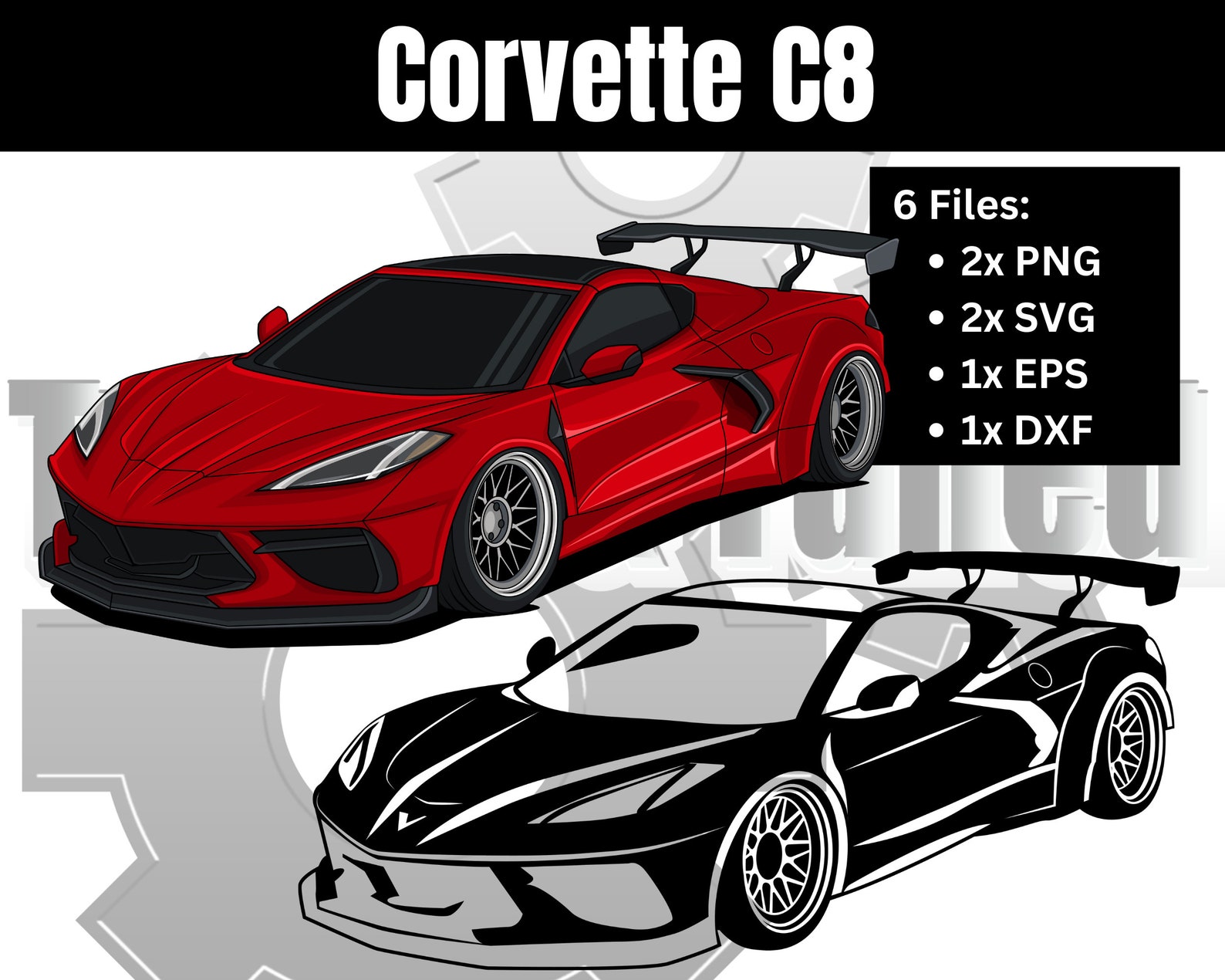 Corvette C8 ZR1, Stingray | Sportscar Clipart Vector Art Silhouette ...