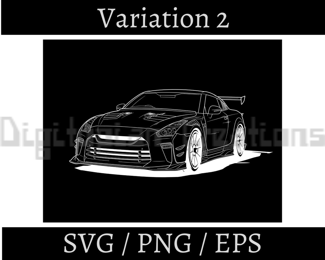 GTR R35 Car Inspired Clipart Vector Art Silhouette | Svg, Png, Dxf, Eps ...