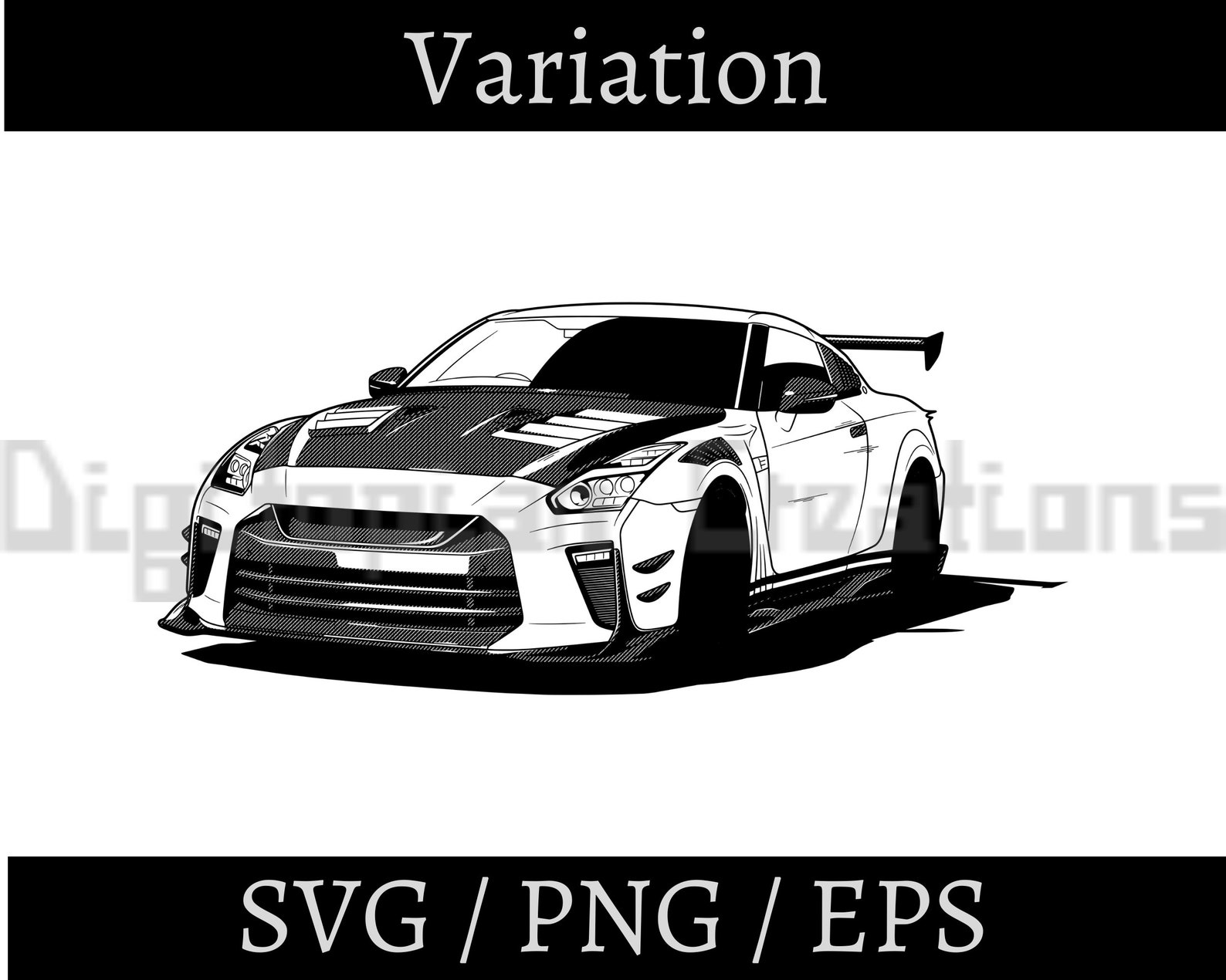 GTR R35 Car Inspired Clipart Vector Art Silhouette | Svg, Png, Dxf, Eps ...
