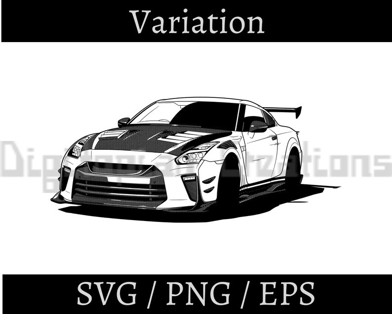 GTR R35 Car Inspired Clipart Vector Art Silhouette | Svg, Png, Dxf, Eps ...