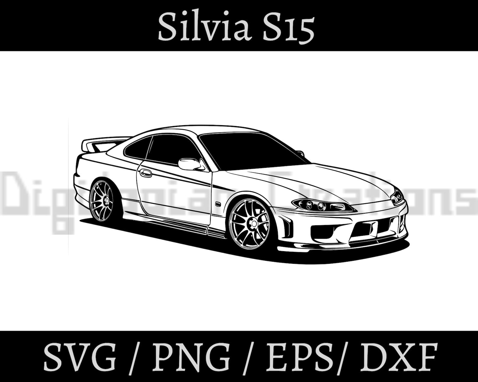 Silvia S15 Car Inspired Clipart Vector Art Silhouette | Svg, Png, Dxf ...