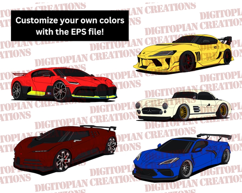 Bugatti Divo Supercar Hypercar Colored Clipart Vector Art Silhouette ...