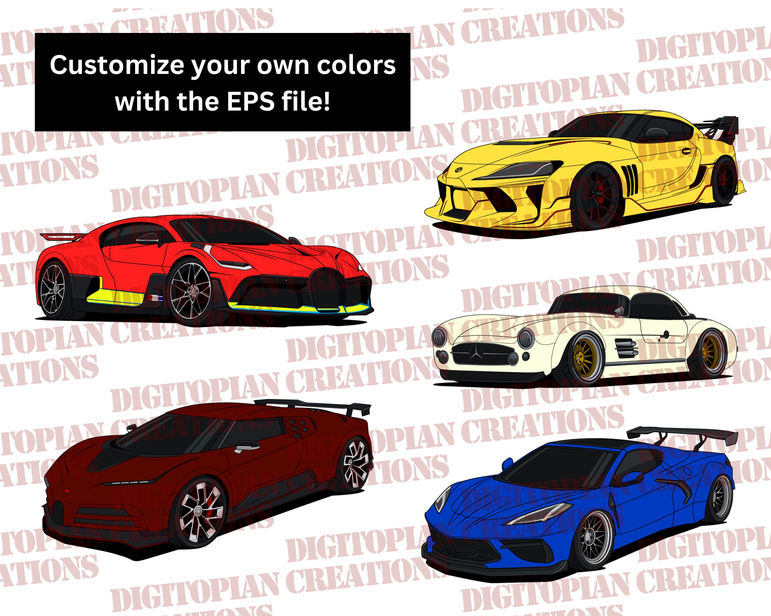 Bugatti Divo Supercar Hypercar Colored Clipart Vector Art Silhouette ...