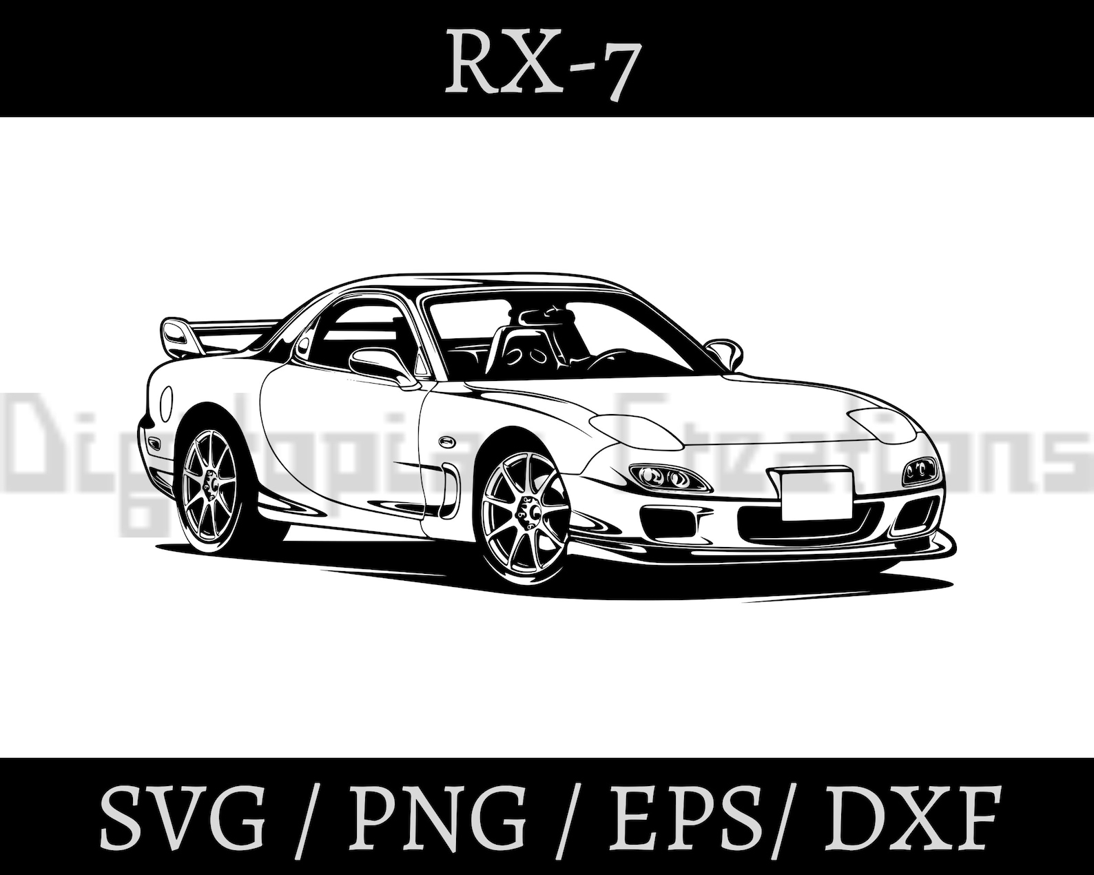 RX7, RX-7 Car Inspired Clipart Vector Art Silhouette | Svg, Png, Dxf ...