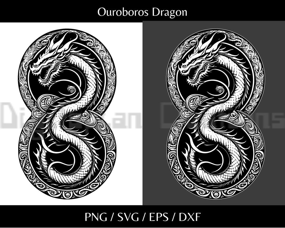 Ouroboros Dragon | Chinese Symbolic Tattoo Clipart Vector Art Silhouette | Svg, Png, Dxf, Eps ...