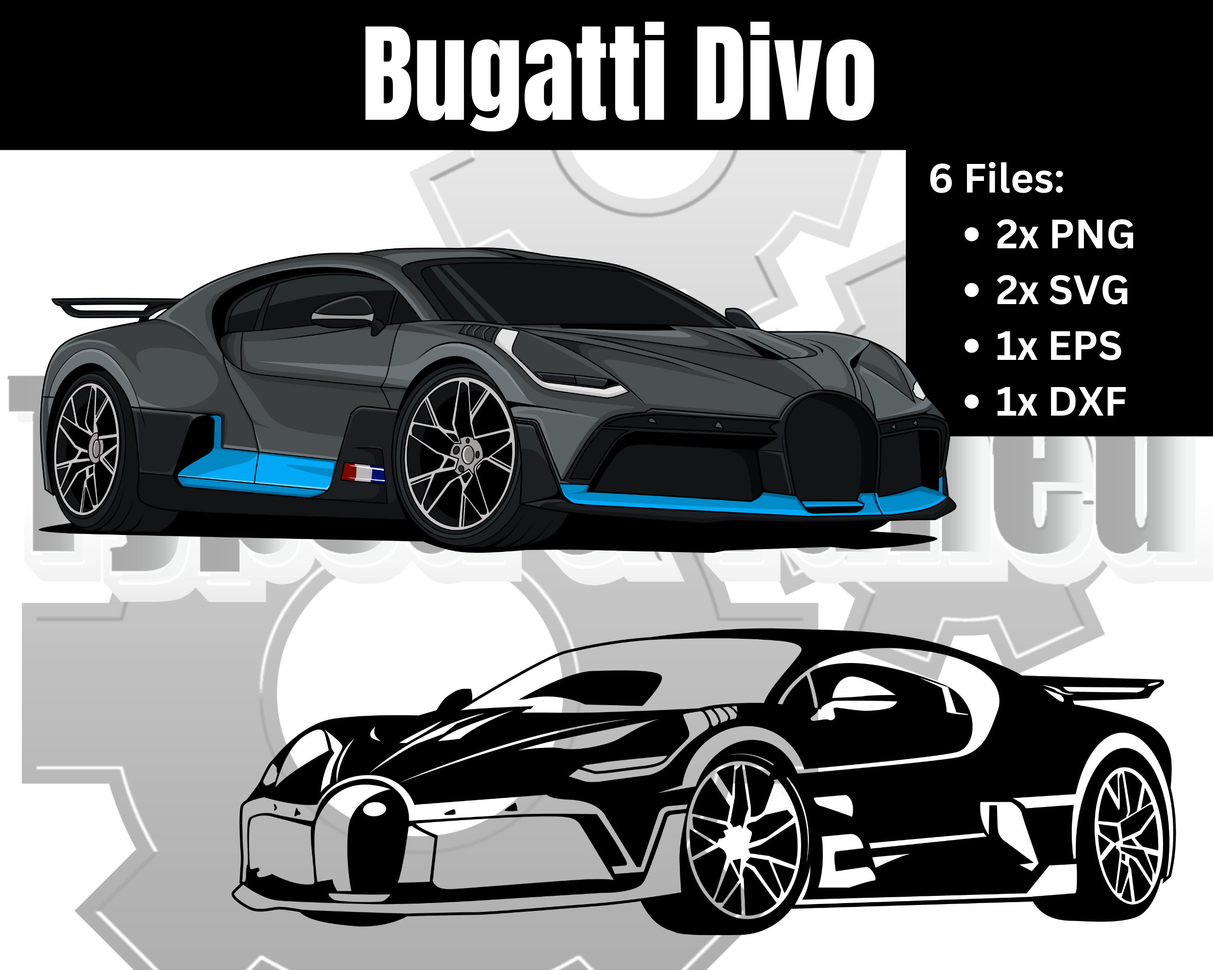 Bugatti Divo Supercar Hypercar Colored Clipart Vector Art Silhouette ...