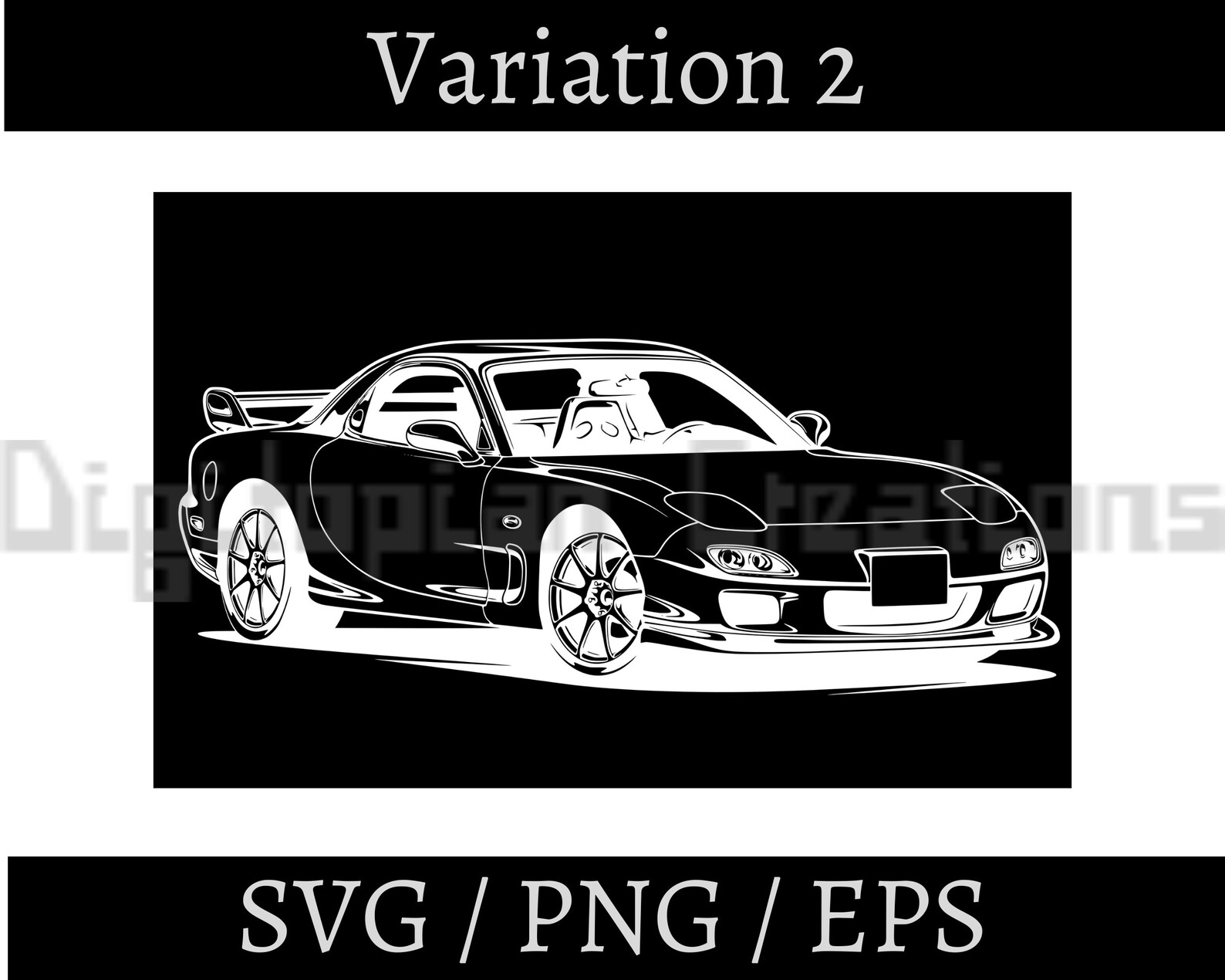 RX7, RX-7 Car Inspired Clipart Vector Art Silhouette | Svg, Png, Dxf ...
