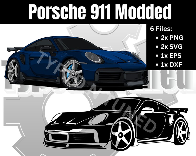 Porsche 911 | Modded Car Clipart Vector Art Silhouette | Svg, Png, Dxf ...