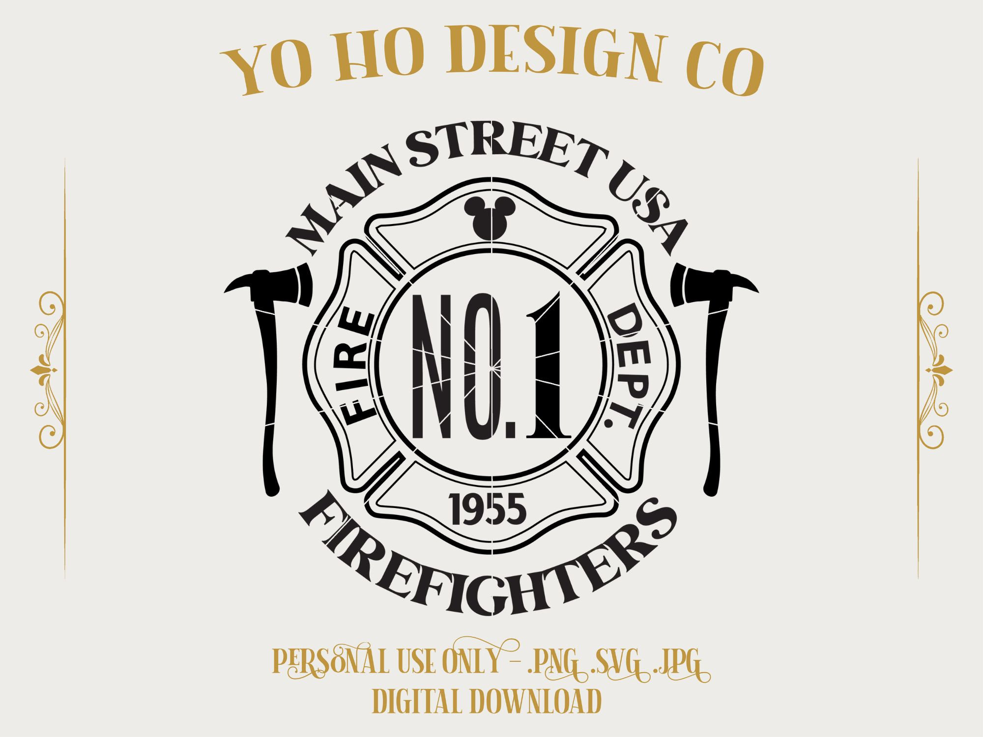 Firefighter Main Street Design: Vintage Fire Station Graphic (digital ...
